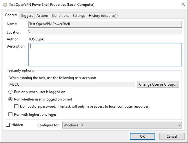 Using OpenVPN connections via Windows Task Scheduler - Get Blogged by JoKi